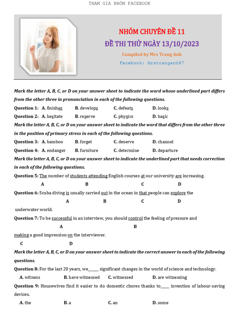 (CD11) de Thi Thu Ngay 13102023 10477055 101202344514PM | PDF | Underwater Diving | Occupational ...