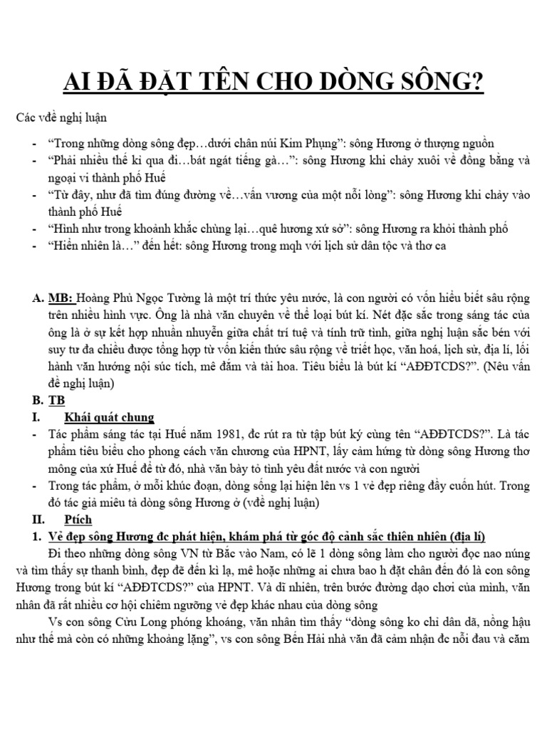 AI ĐÃ ĐẶT TÊN CHO DÒNG SÔNG 2 | PDF