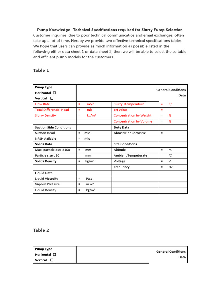 Slurry Pump Selection Specifications | PDF | Pump | Liquids