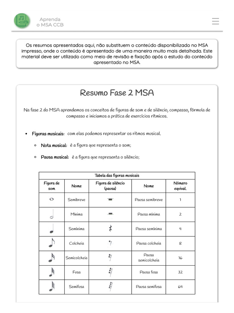 Aprenda o MSA CCB - Resumo Fase 2 | PDF | Formas musicais | Ritmo e métrica