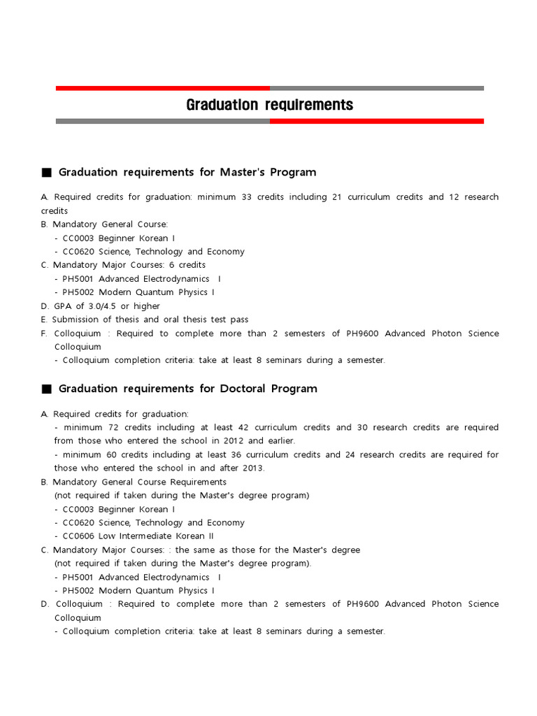 21-0910-Graduation Requirements (GIST&Dept) | PDF | Doctor Of ...