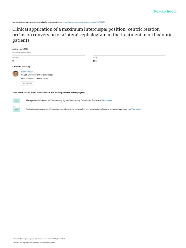 Clinical Application of A Maximum Intercuspal Position-Centric Relation ...