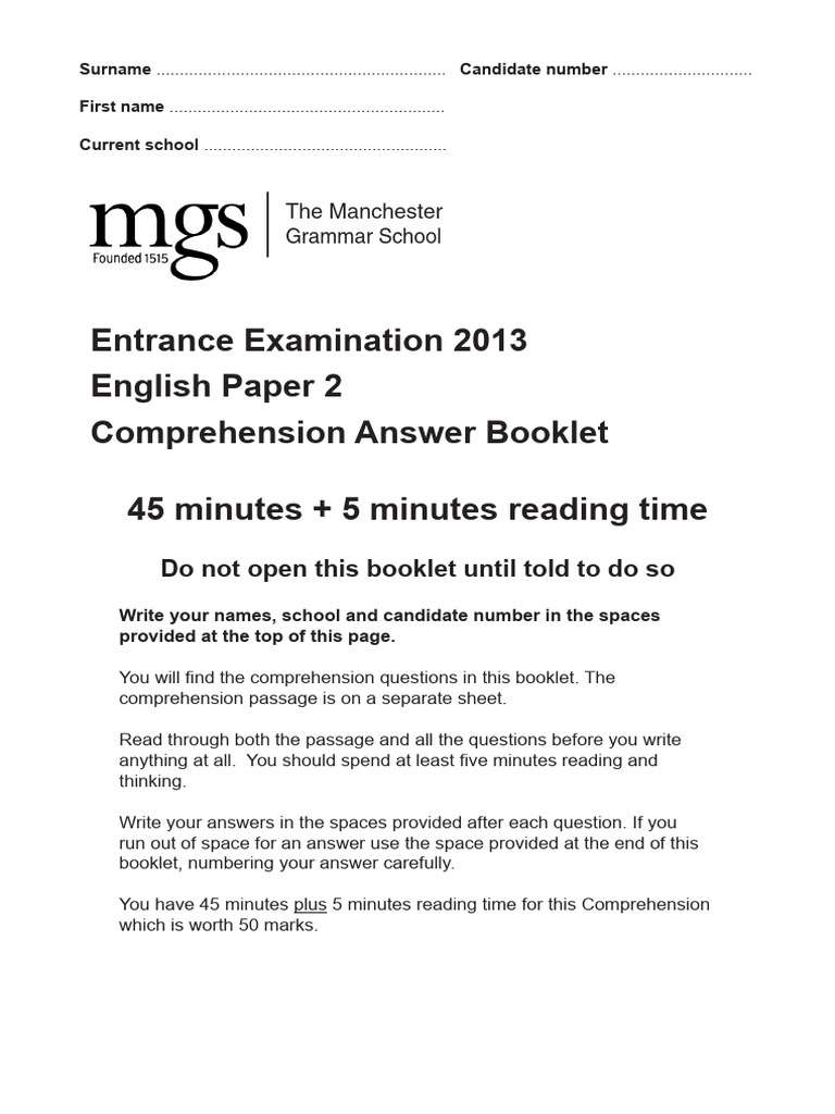 English Paper 2 Answer Booklet | PDF