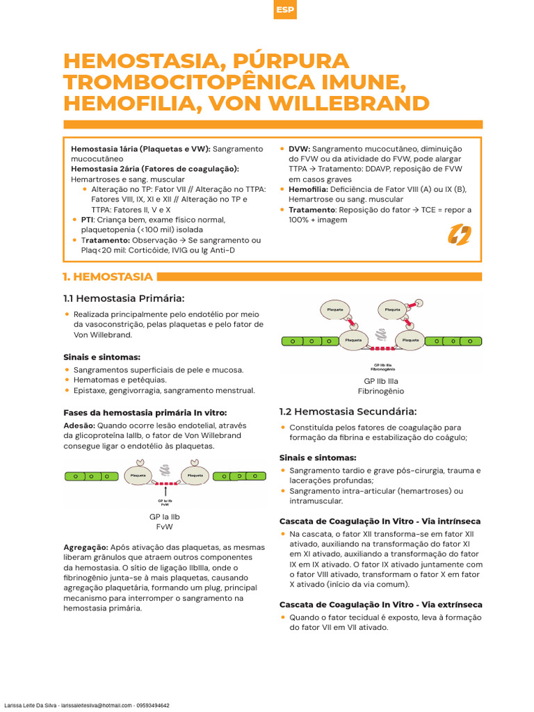 Hemato: Púrpura Trombocitopênica Imune, Hemofilia, Von Willebrand | PDF | Plaquetas sanguíneas ...
