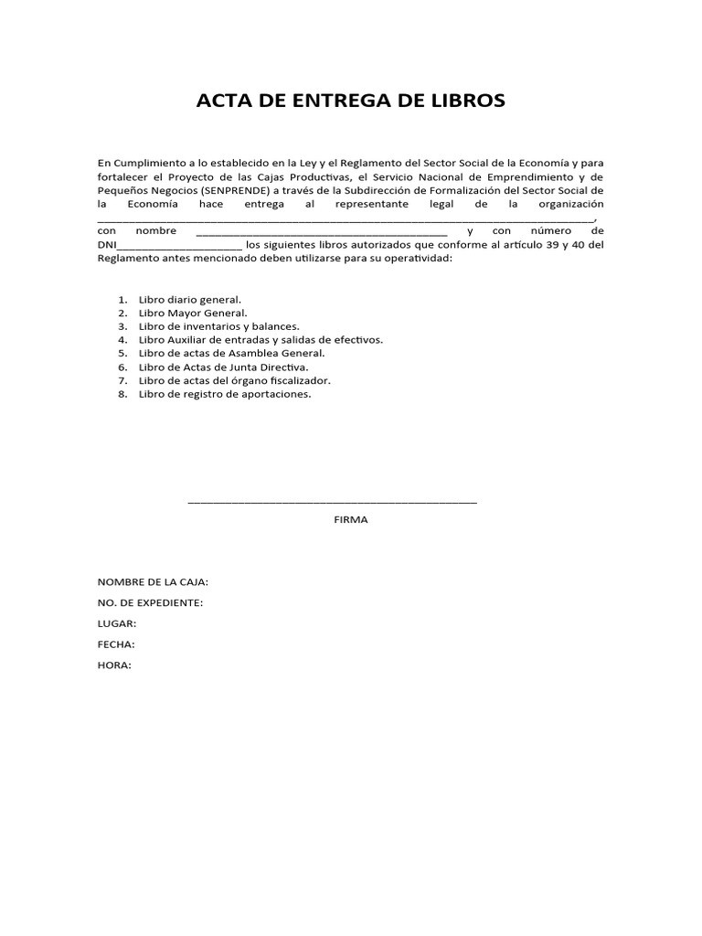 Acta de Entrega de Libros Por Representante | PDF | Negocios
