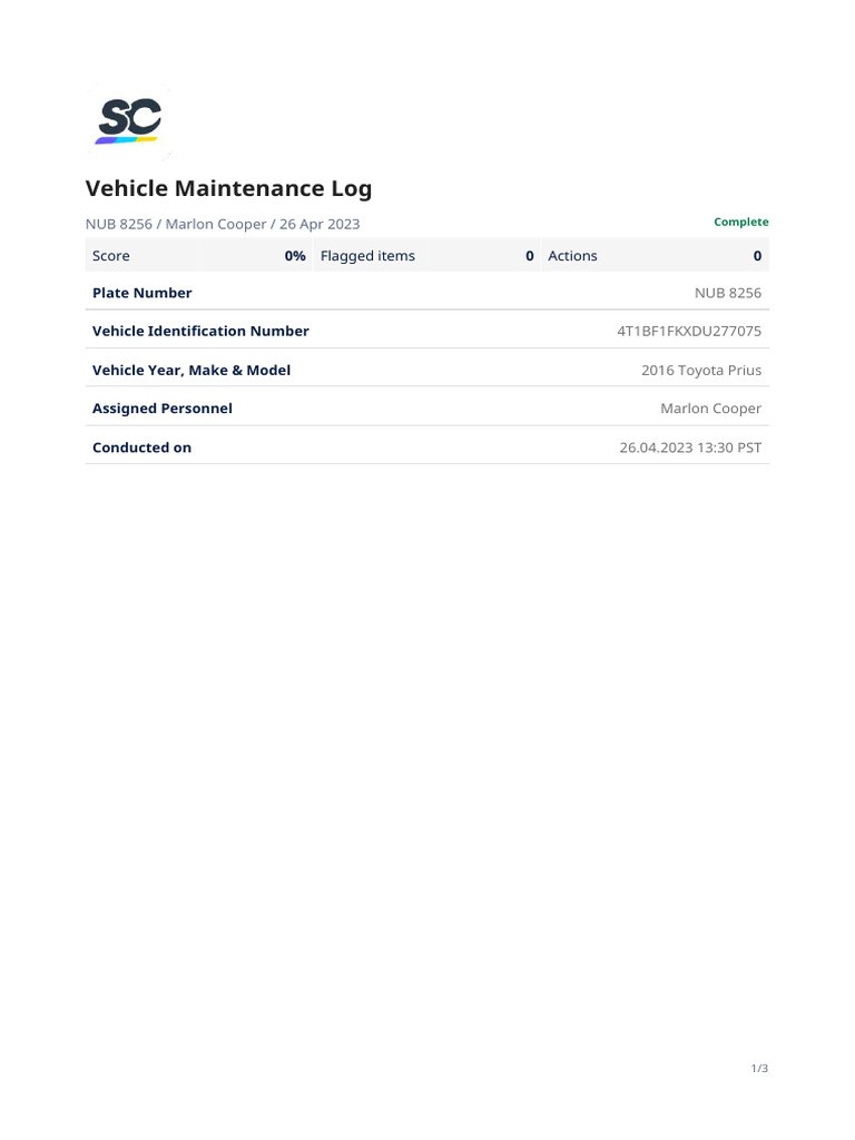 Vehicle Maintenance Log Sample PDF Report | PDF | Car | Land Vehicles