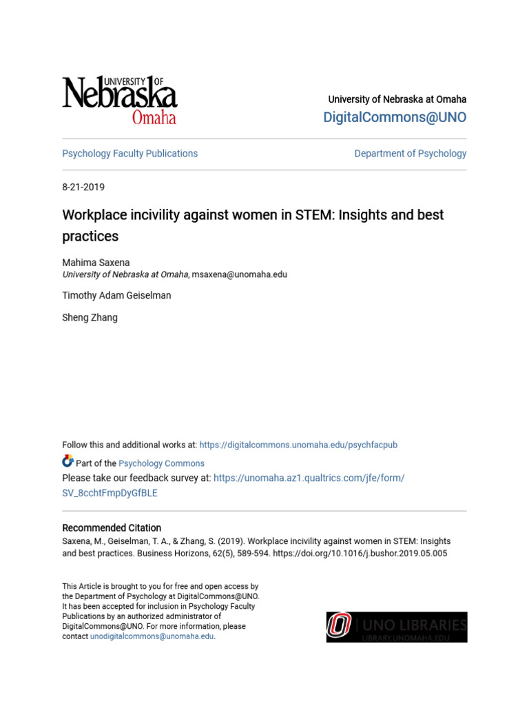Workplace Incivility Against Women in STEM - Insights and Best Pra ... Workplace Incivility Against Women in STEM - Insights and Best Pra ...