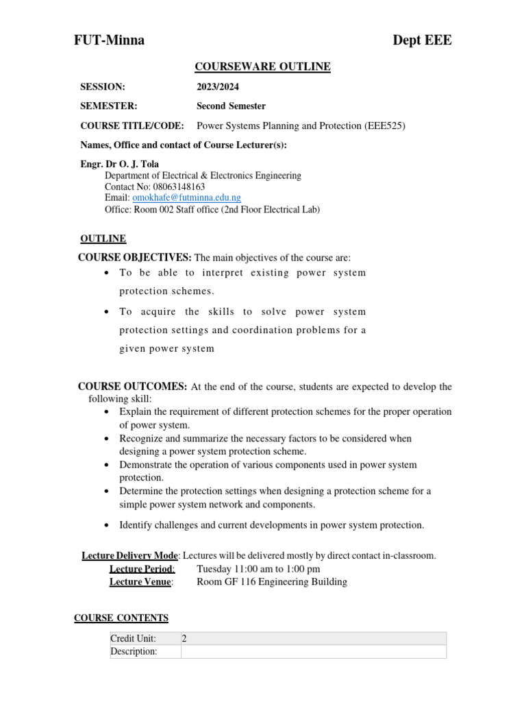 Courseware Outline Eee525 | PDF | Electricity | Engineering