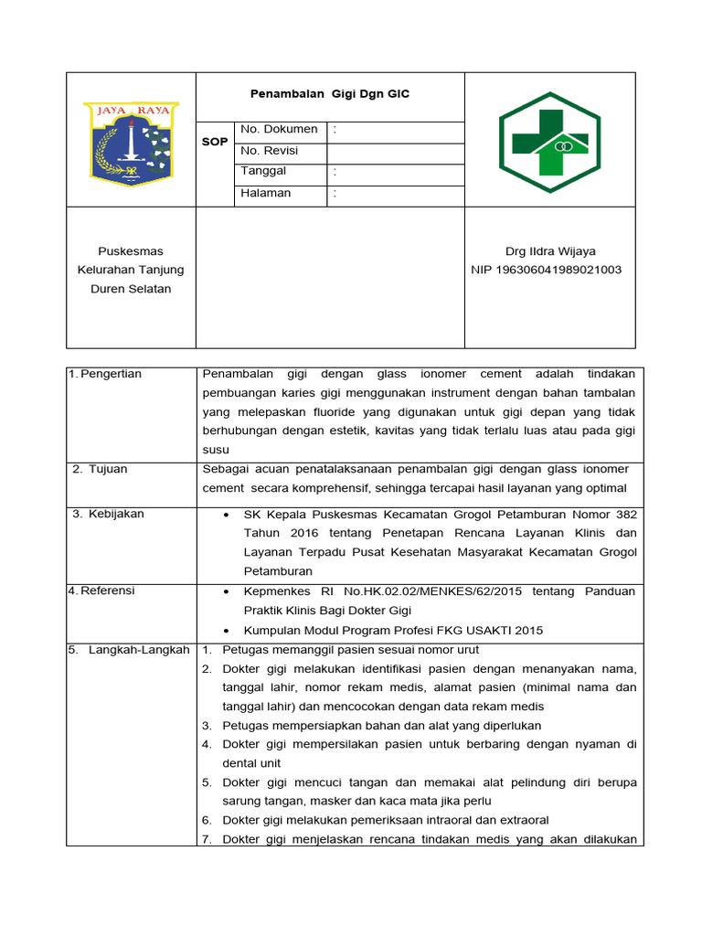 Sop Penambalan Gigi DGN Gic Edit | PDF