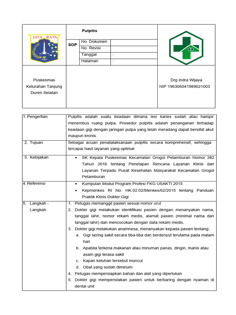 Sop Pulpitis Edit | PDF