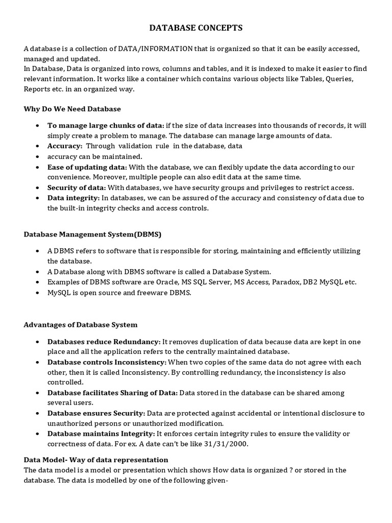 Database Concepts Pdf Databases Relational Model