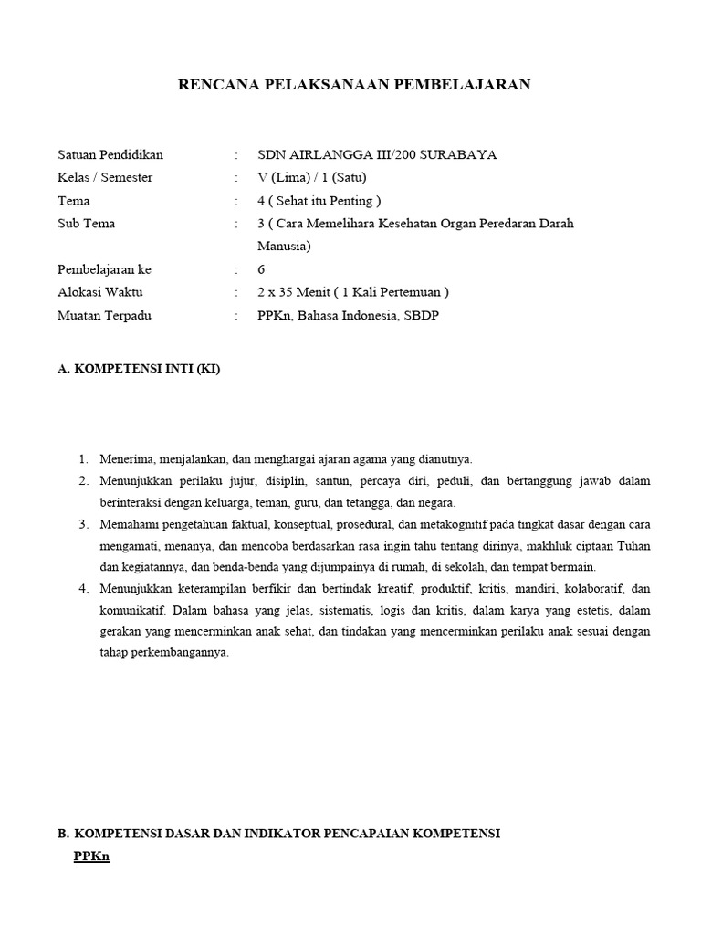 RPP Kelas 5 t4 St3 Pb6 | PDF | Karier & Perkembangan | Sains & Matematika