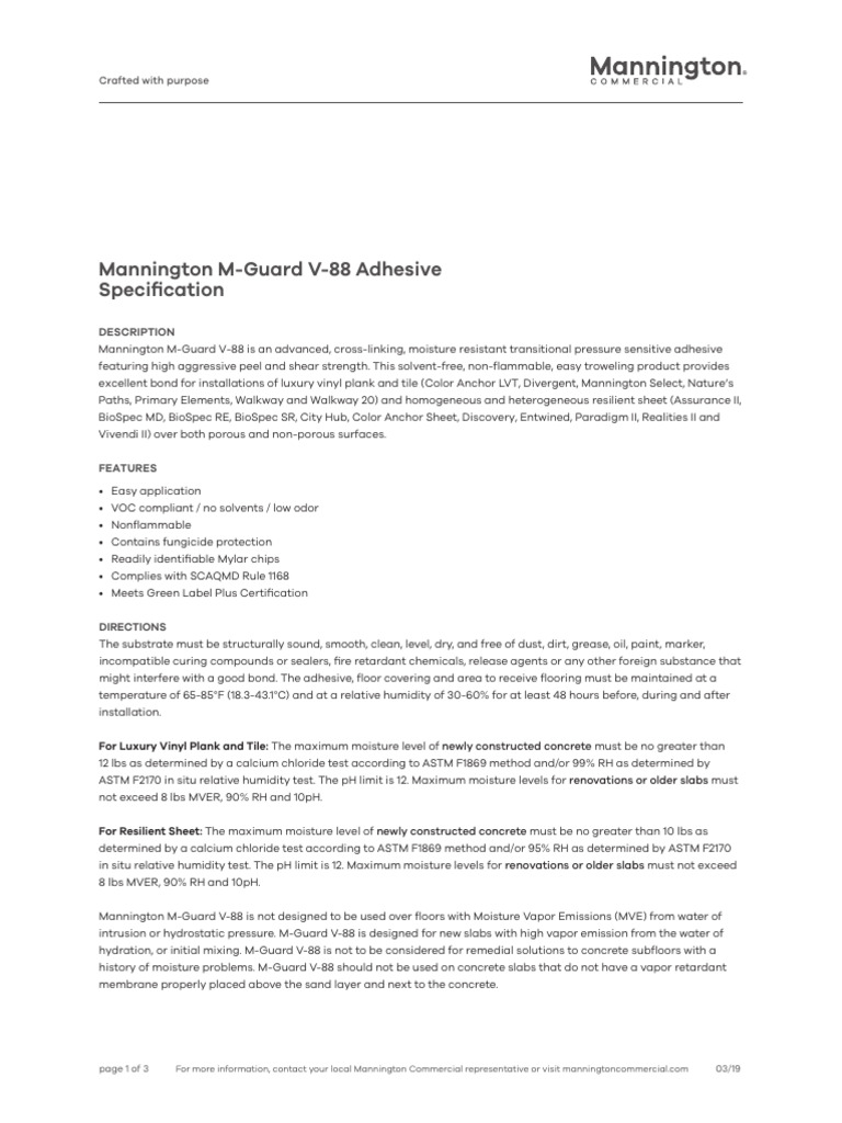 Mannington M-Guard V-88 Adhesive Guide | PDF | Flooring | Concrete