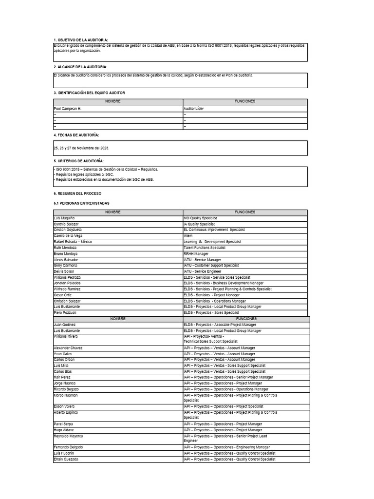 Abb - Excel | PDF | Sistema de manejo de calidad | Auditoría