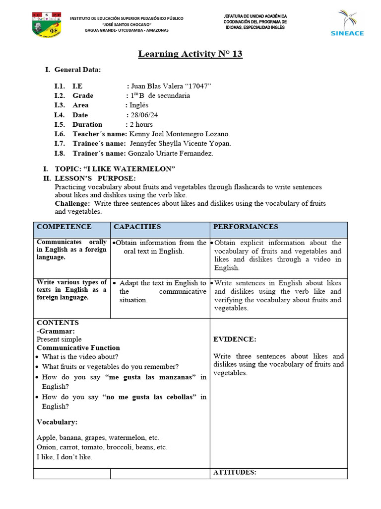 Sesion 13 Likes and Dislikes With Fruits and Vegetables | Download Free PDF | Cognitive Science ...