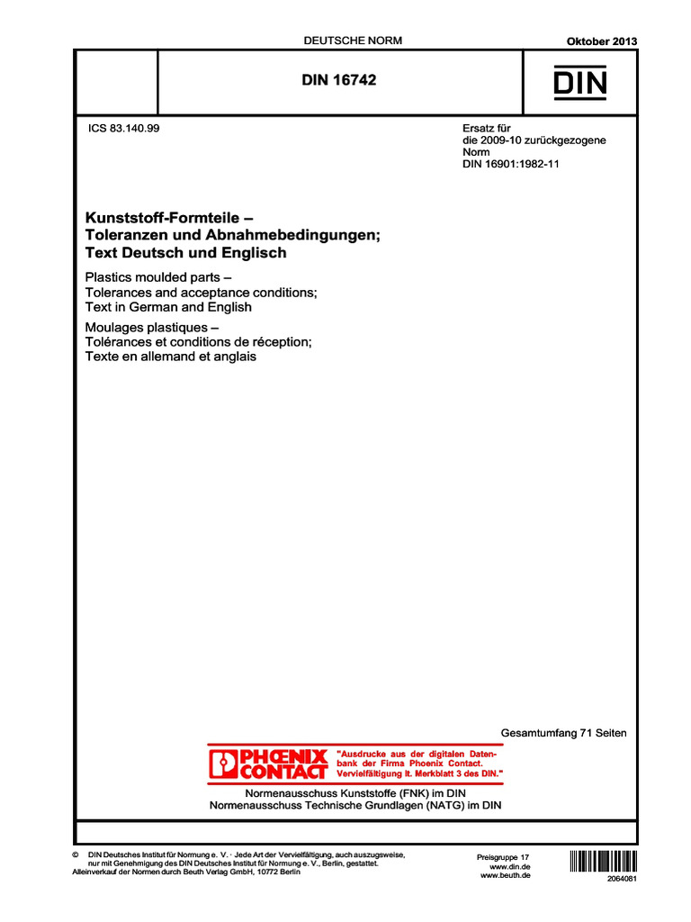 Injection Moulding Tolerances Din16742 2013 | PDF | Engineering ...