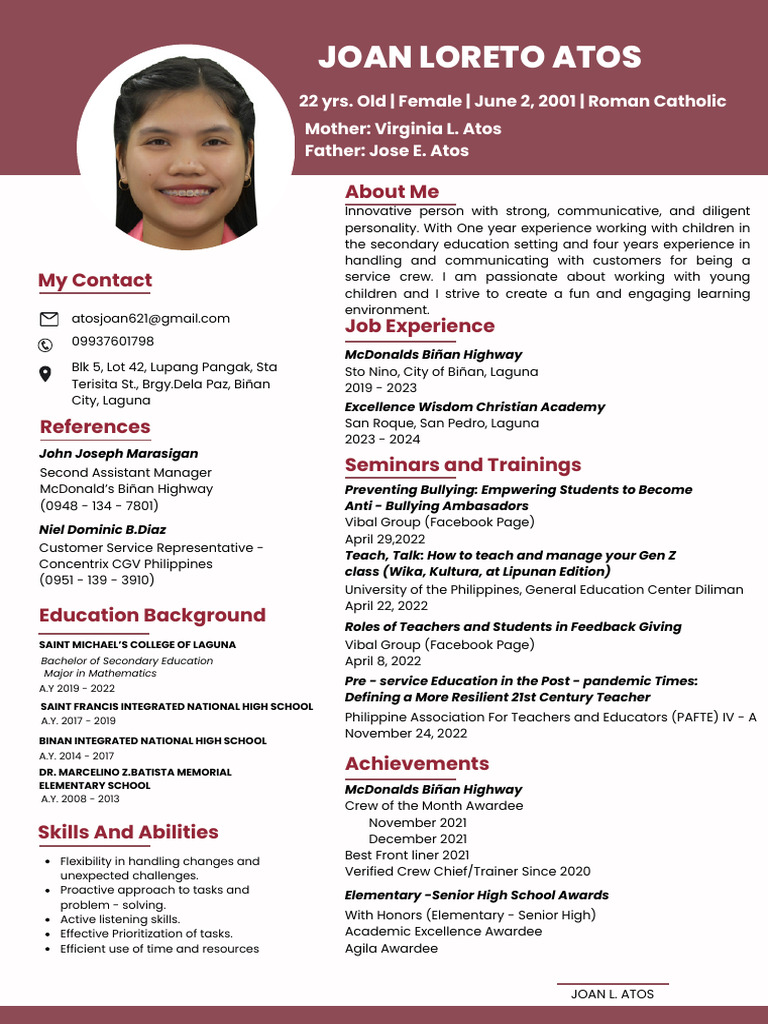 Joan Resume | Download Free PDF | Social Psychology | Cognition
