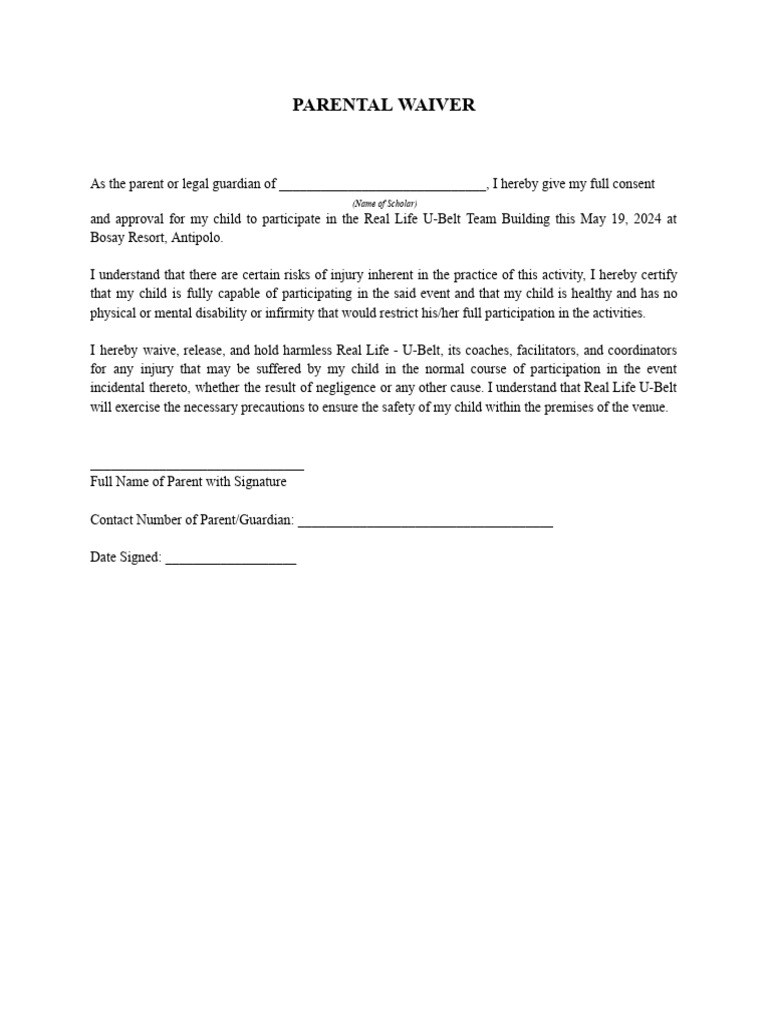 Parental Waiver RL TB 2024 | PDF | Self-Improvement | Lifestyle