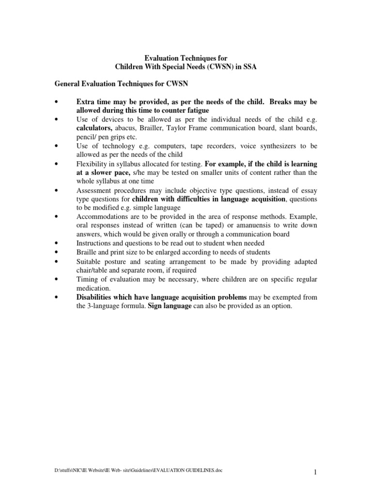 Evaluation Guidelines PDF Intellectual Disability Cerebral Palsy