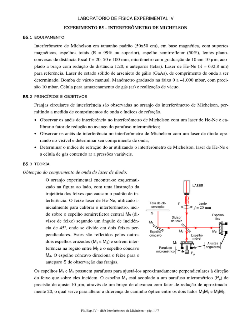 Fis - Exp .IV b5 Michelson | PDF | Laser | Interferometria