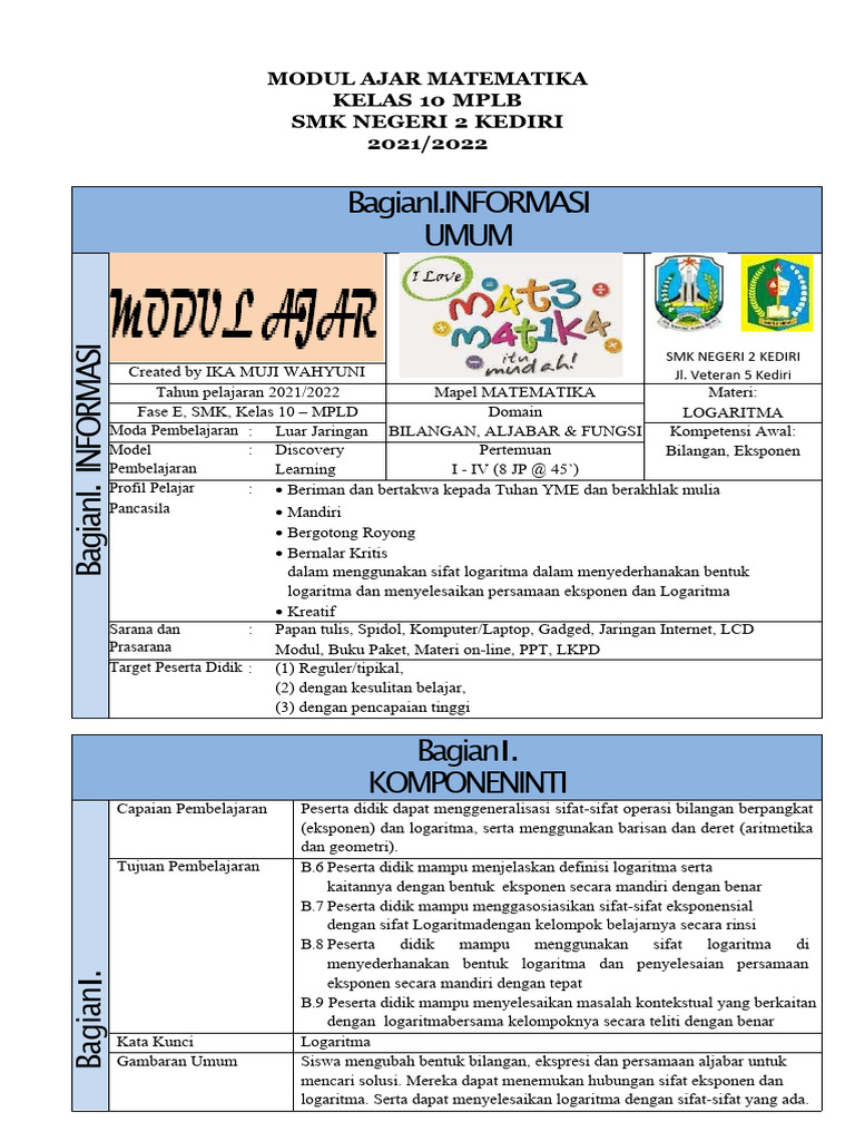 Modul Ajar Logaritma | PDF