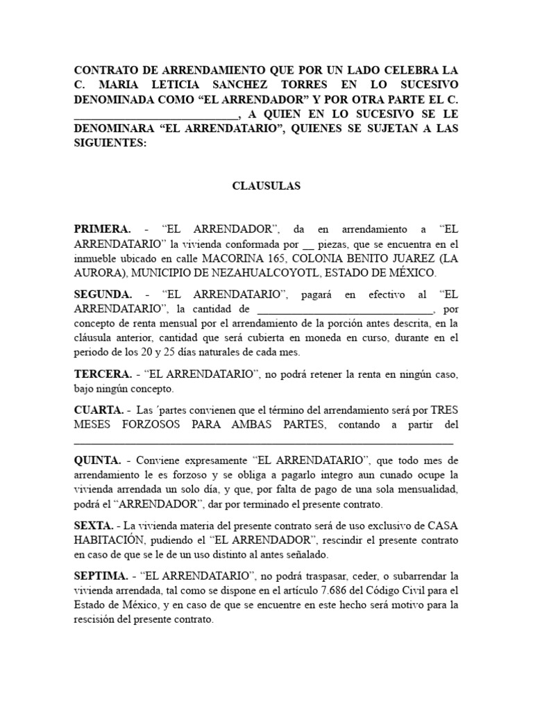 Contrato De Arrendamiento Descargar Gratis Pdf Estado De Los