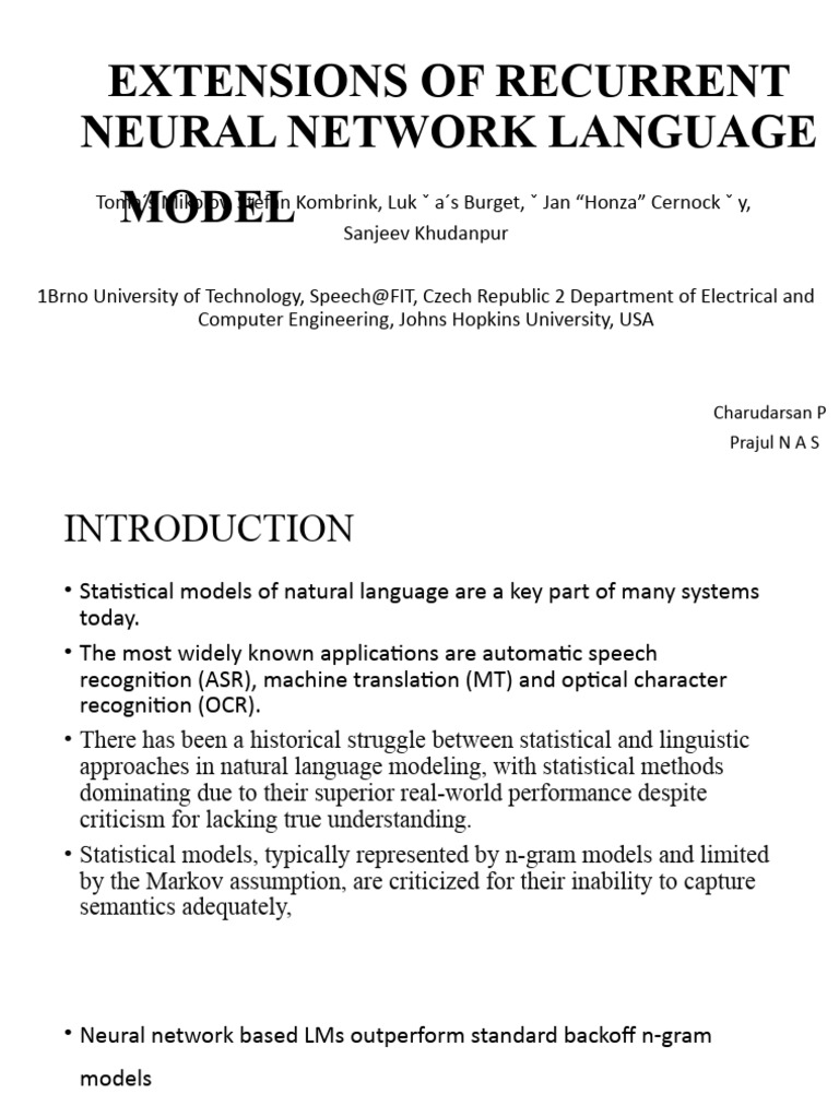 Extensions of Recurrent Neural Network Language Model | PDF | Applied Mathematics | Learning