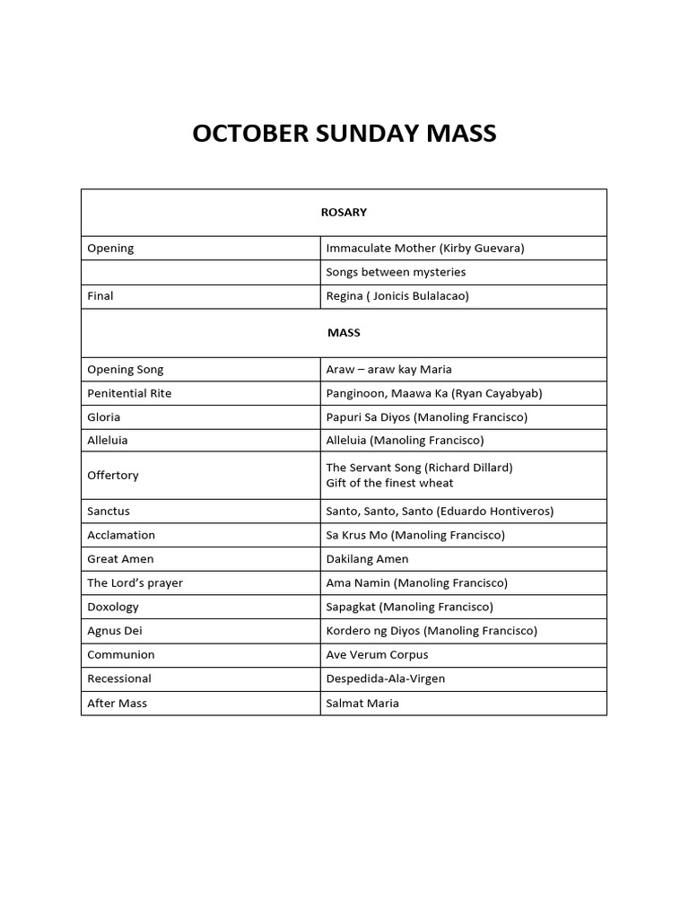 October Sunday Mass - TMMS | PDF | Mass (Liturgy) | Christian Worship ...