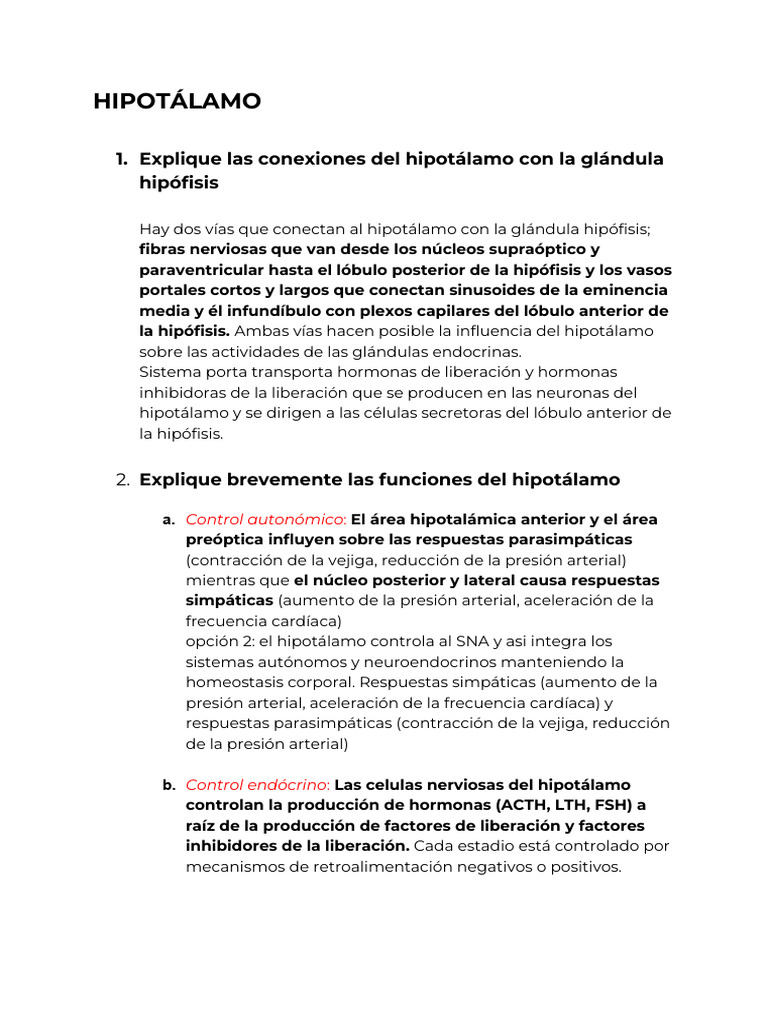 PREGUNTAS - Neuro 2 - Lebrero - 2018 | PDF | Sinapsis | Hipotálamo