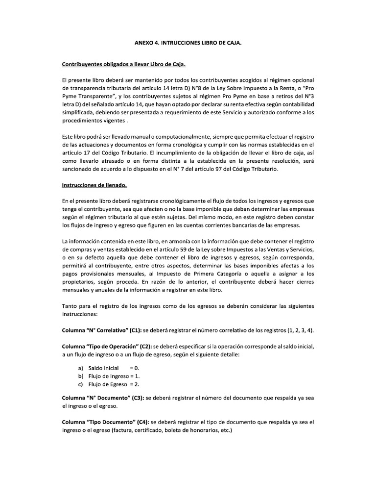Instrucciones Llenado Libro Caja Pdf