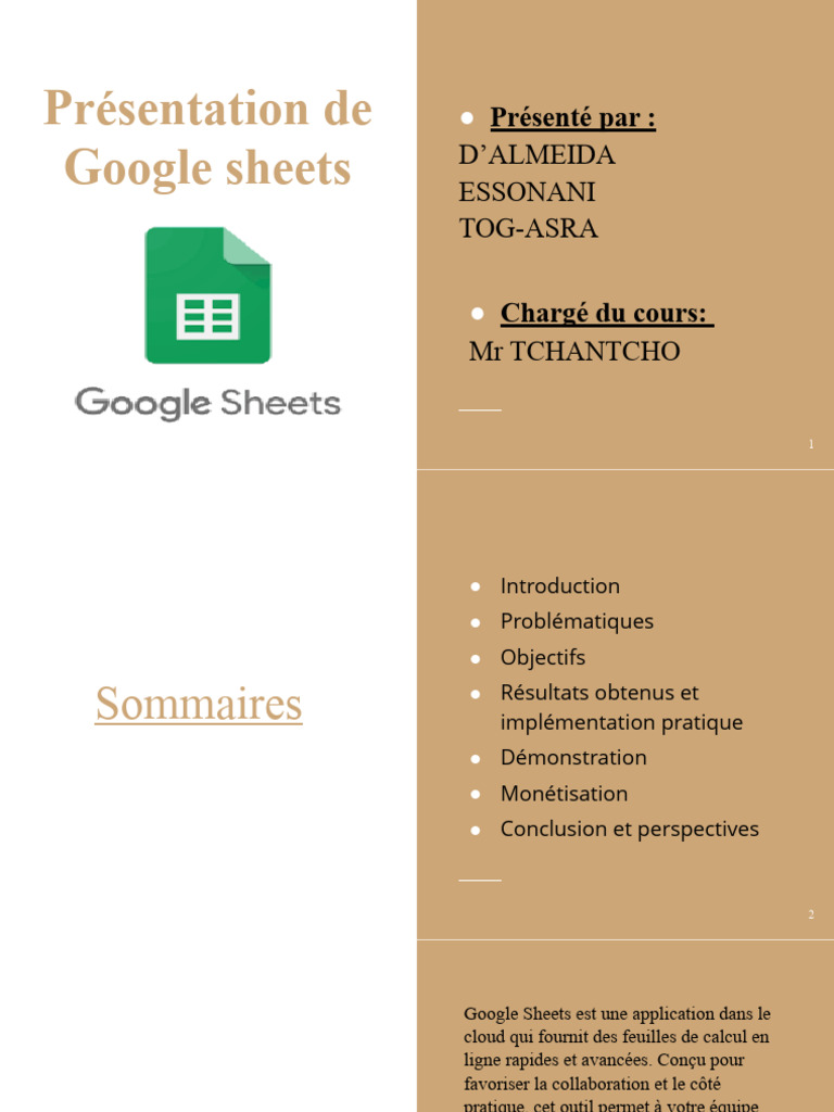 Présentation de Google Sheets FINAL | PDF | Application | Feuille de calcul