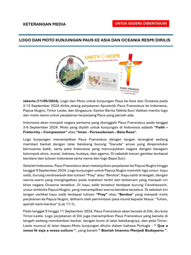 KETERANGAN-RESMI-MEDIA-RILIS-LOGO-KUNJUNGAN-PAUS | PDF