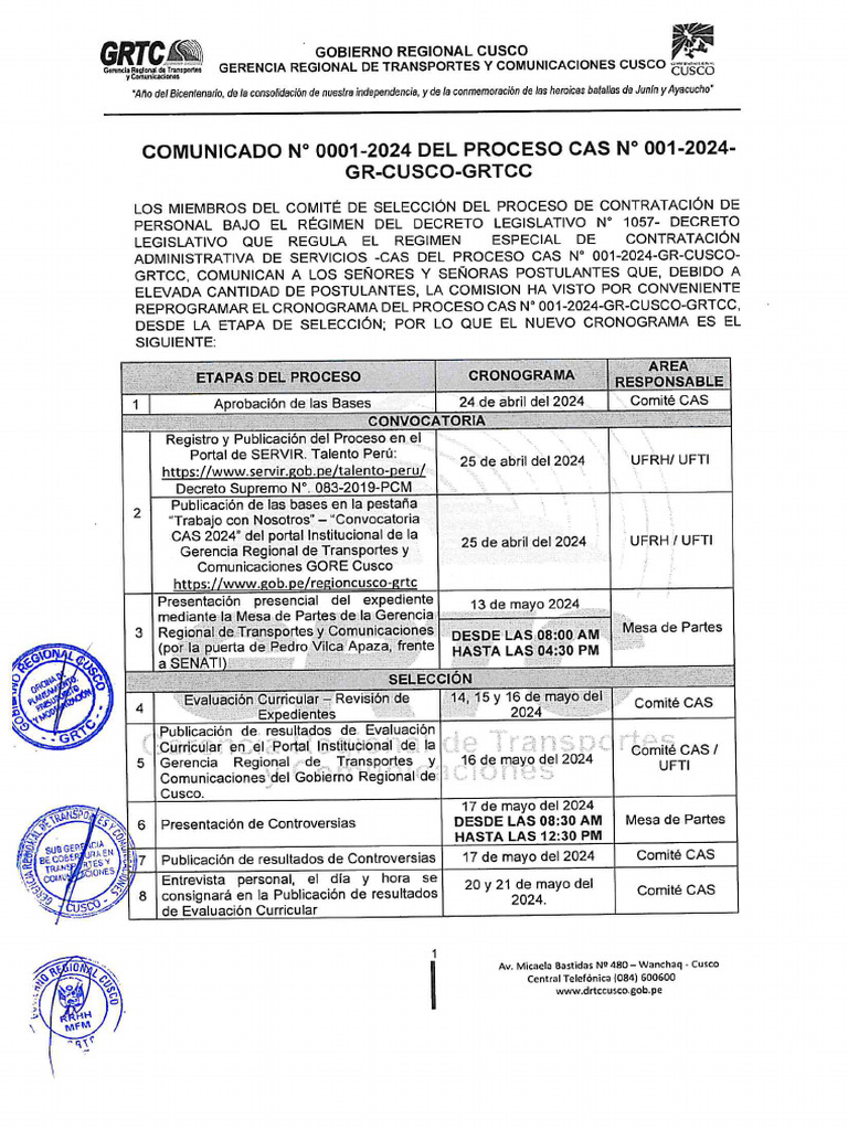 Comunicado 001 2024 | PDF