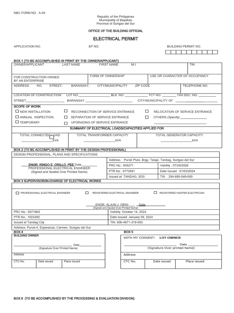 Electrical Permit Application Form A-03 | PDF