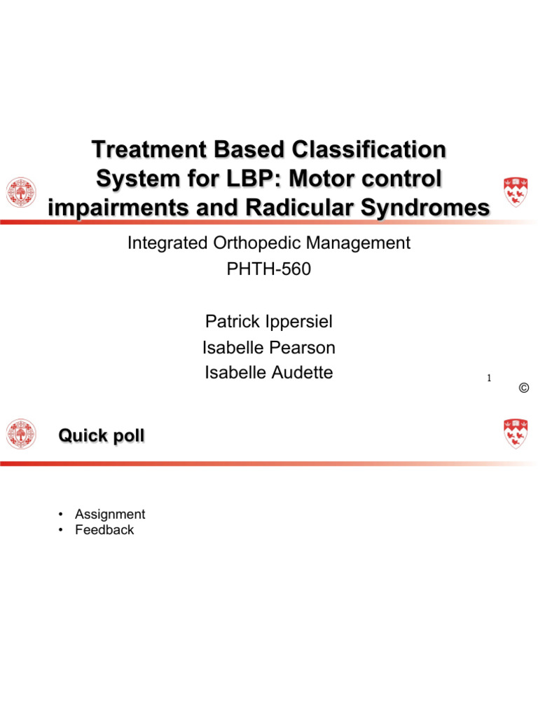 Treatment-Based Classification for LBP | PDF | Back Pain | Low Back Pain