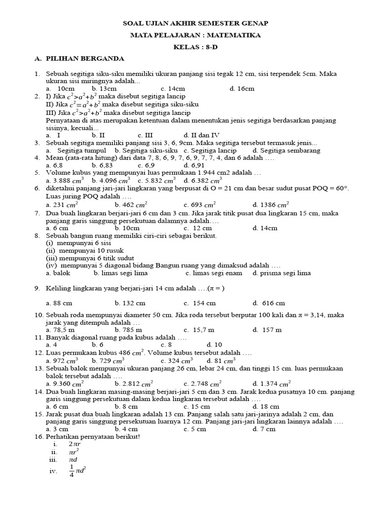 Uas MTK 8D Genap | PDF