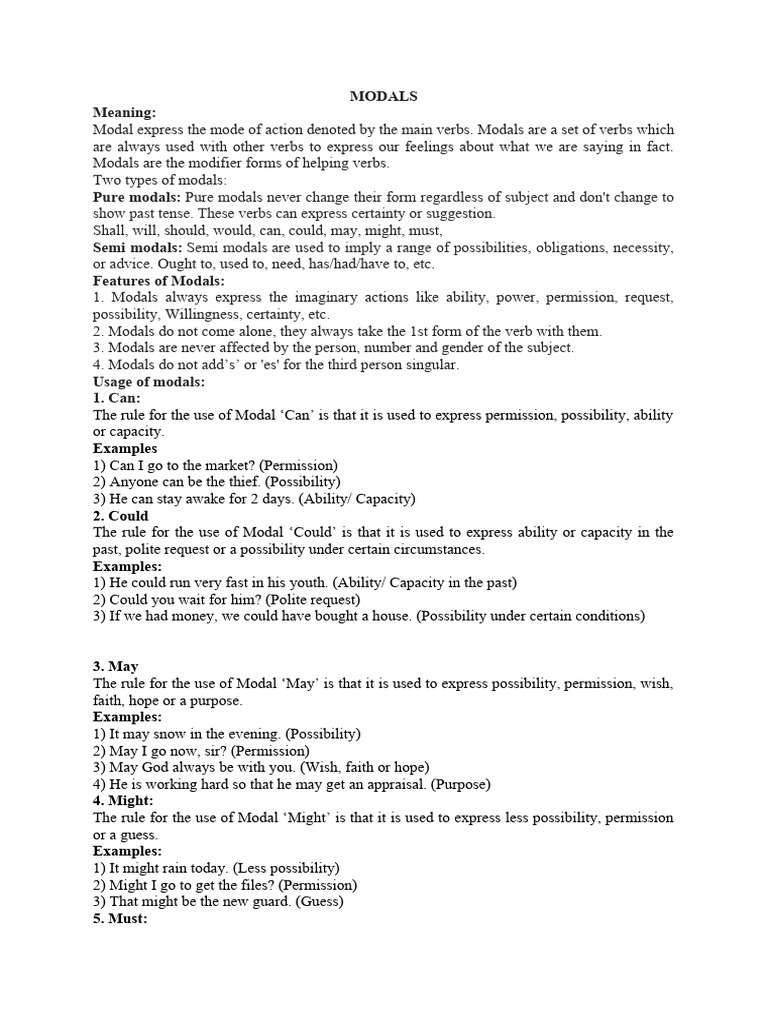 MODALS 10th notes | Download Free PDF | Verb | Language Mechanics