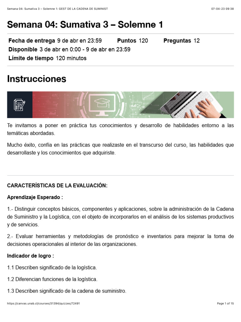 Semana 04 - Sumativa 3 - Solemne 1 - Gest de La Cadena de Suminist | PDF | Logística | Cadena de ...