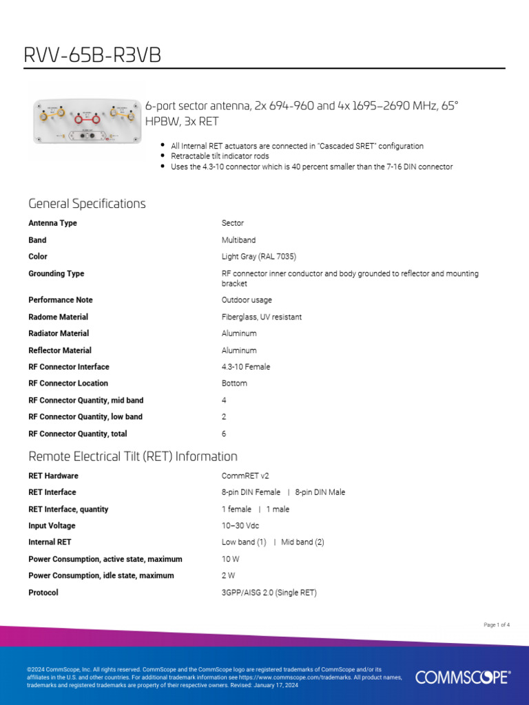 Commscope RVV-65B-R3VB-product-specifications | PDF | Antenna (Radio ...