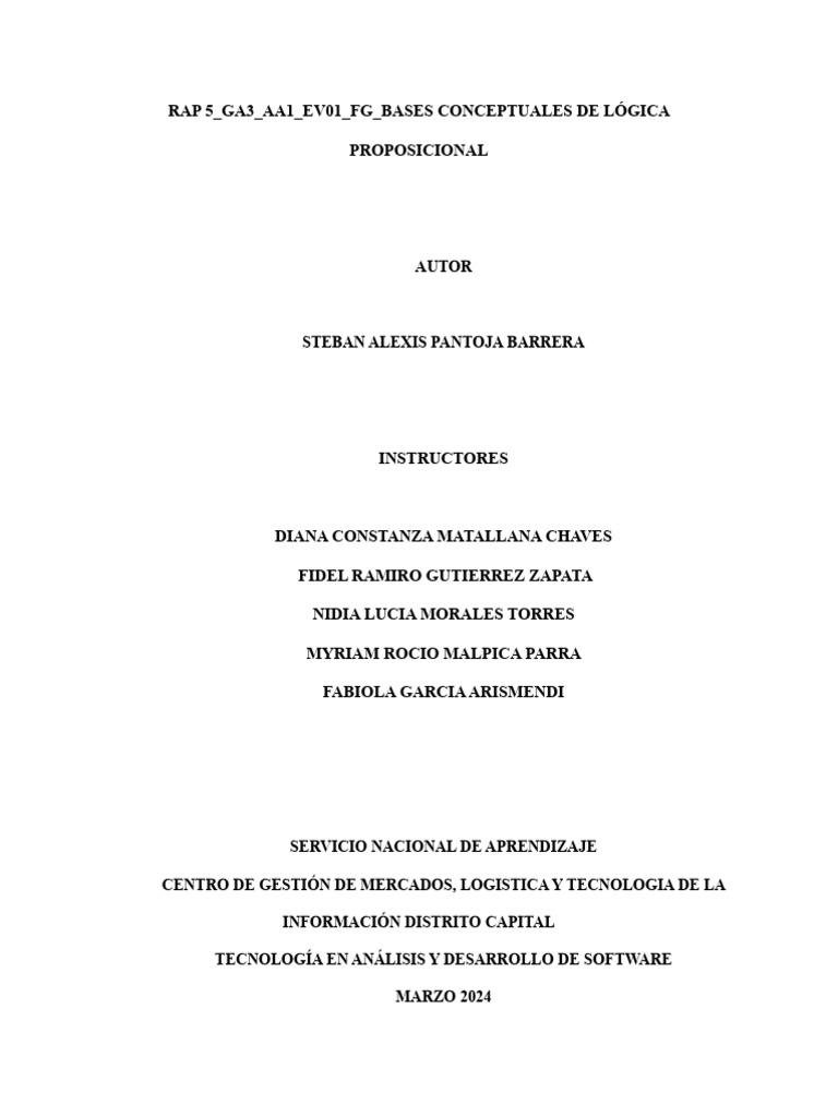 Rap 5 - GA3 - AA1 - EV01 - FG - Bases Conceptuales de Lógica Proposicional | PDF | Proposición ...