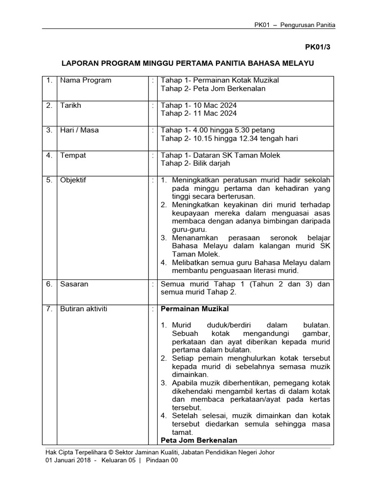 Laporan Program Minggu Pertama Panitia BM | PDF