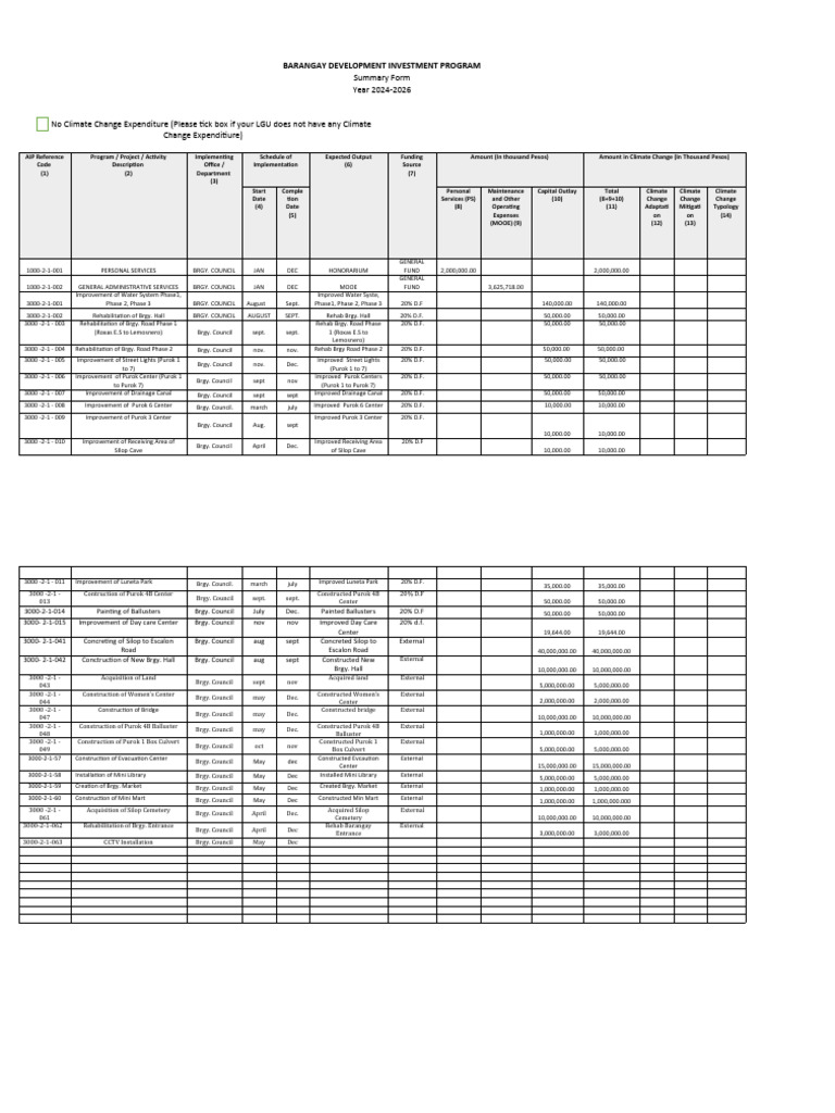 Barangay Development Investment Program | PDF