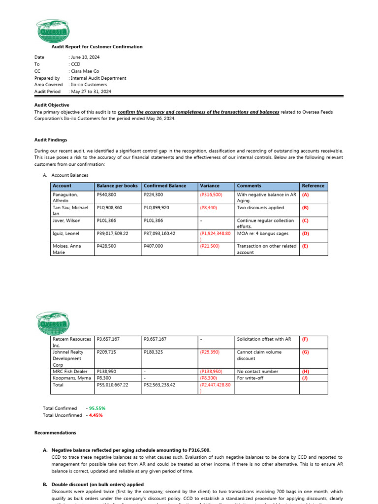 Iloilo Customer Audit Report 2024 | PDF | Audit | Business