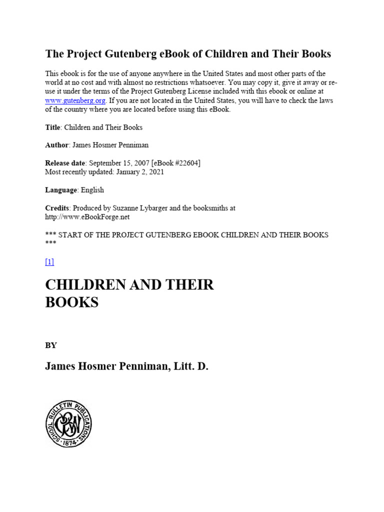 Children and Their Books 1 | PDF | Project Gutenberg | Copyright