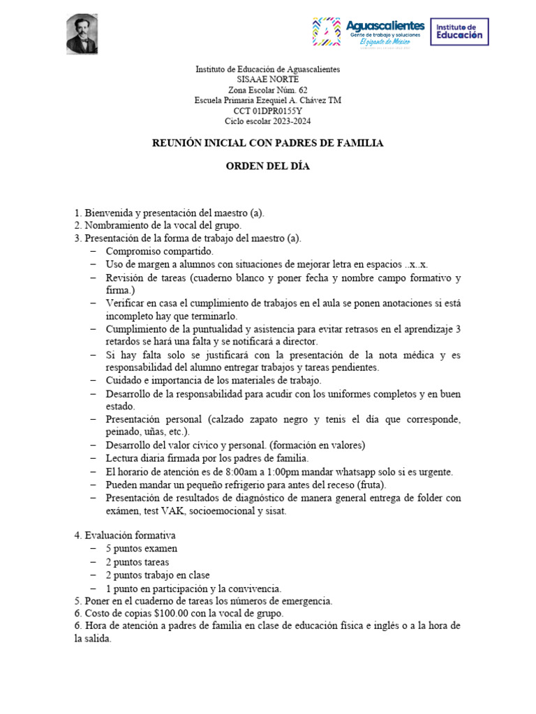 Primera reunión con padres de familia | PDF