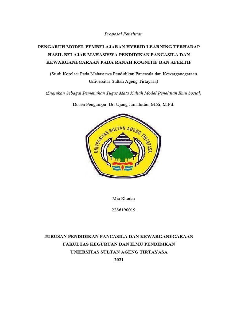 Mia Rhodia - Proposal Penelitian Kuantitatif - 2296190019 | PDF