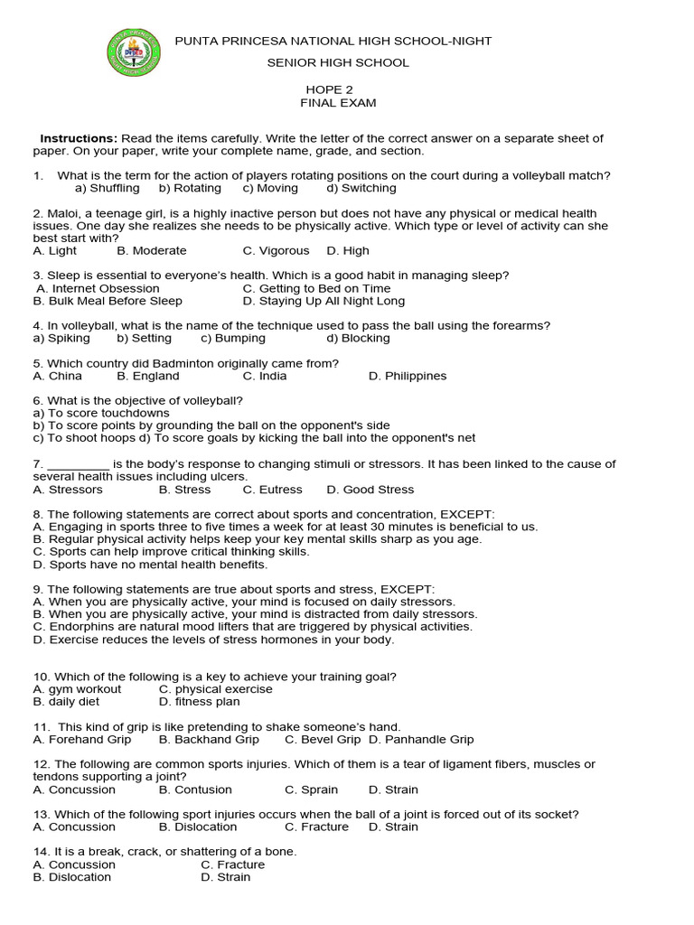 HOPE2 - FinalExam SY 2023 2024 | PDF | Physical Fitness | Stress (Biology)
