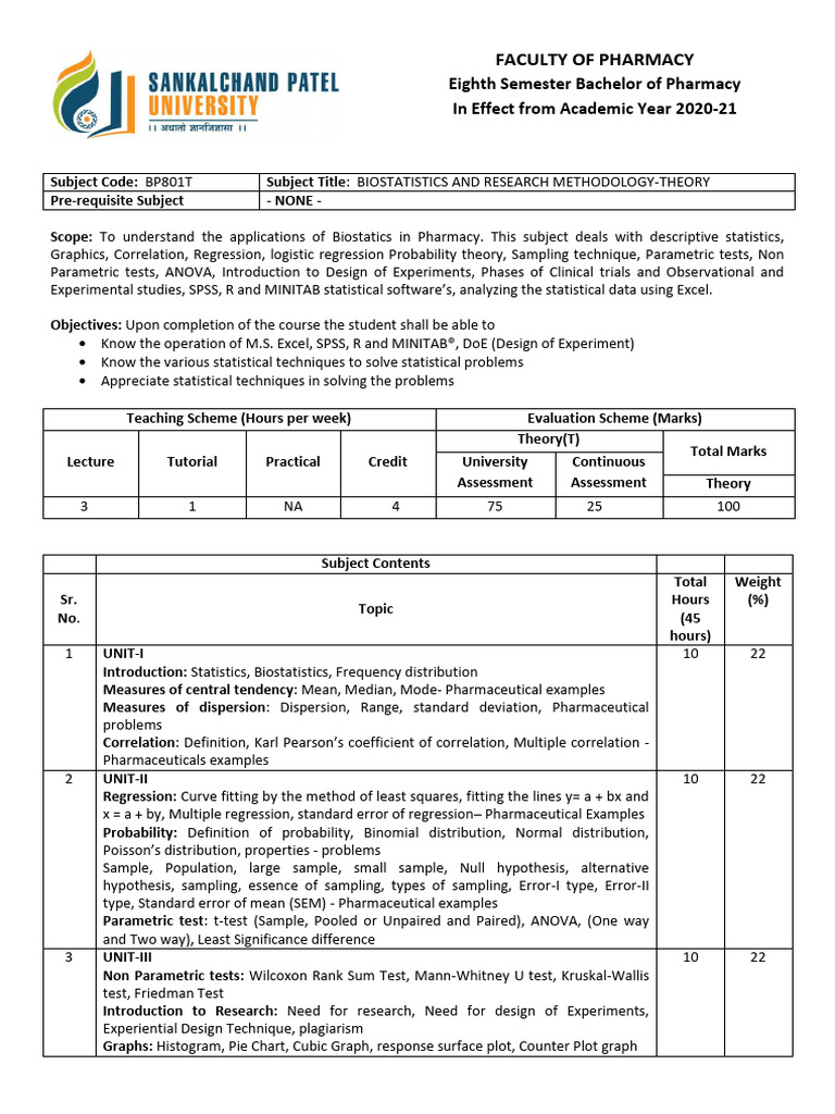 BP801T - Biostatistics and Research Methodology - Theory | PDF ...