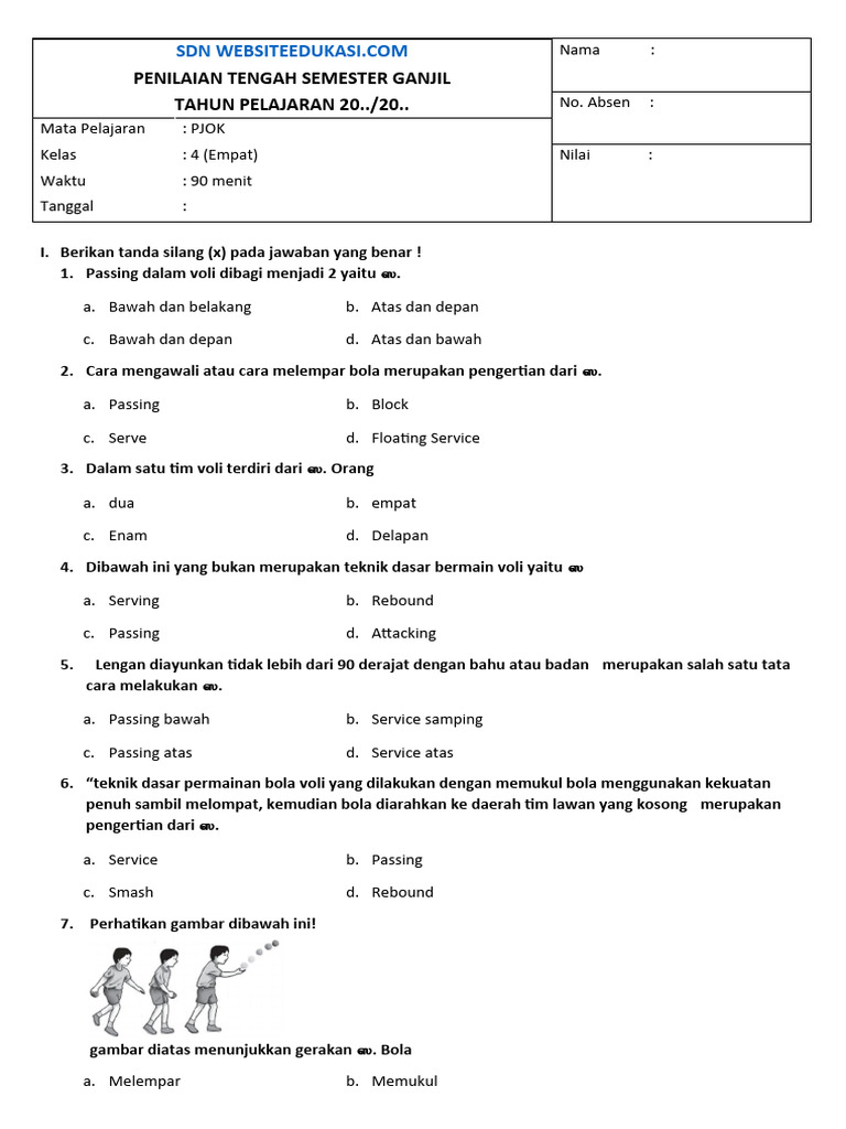 Soal PTS Pjok Kelas 4 Ganjil K13 | PDF