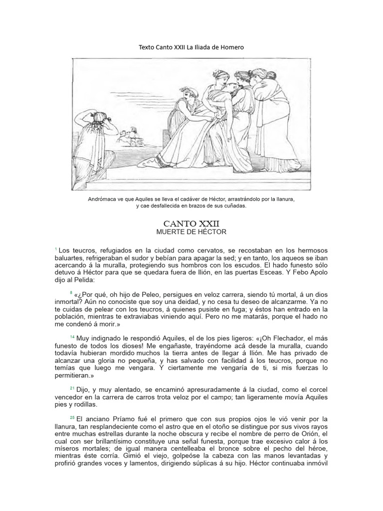 Texto Canto XXII La Iliada de Homero | PDF | Héctor | Aquiles